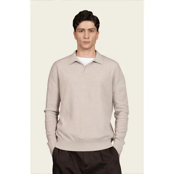 ITALIC Olivier Birdseye Cashmere Long Sleeve Polo - Toasted Oat