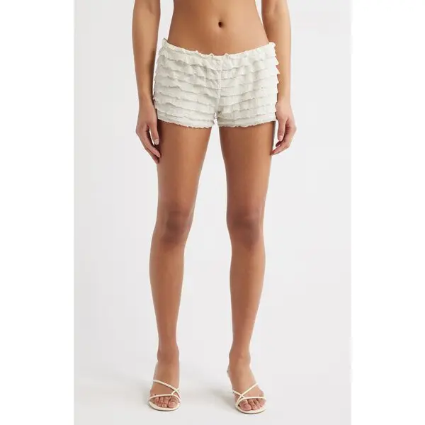 BELLA VENICE Fia Tiered Ruffle Shorts - Off White