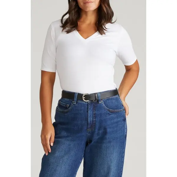 Universal Standard Stripe Cotton Jersey T-shirt - White