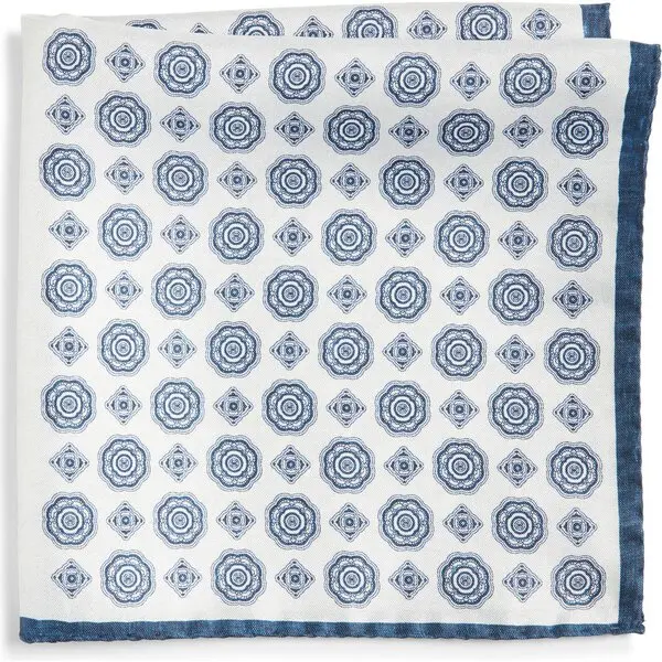 Nordstrom Medallion Reversible Silk Pocket Square - White