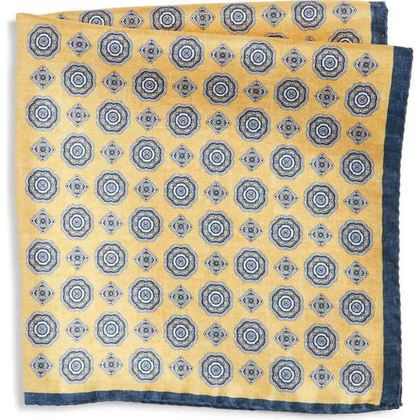 Nordstrom Medallion Reversible Silk Pocket Square - Yellow