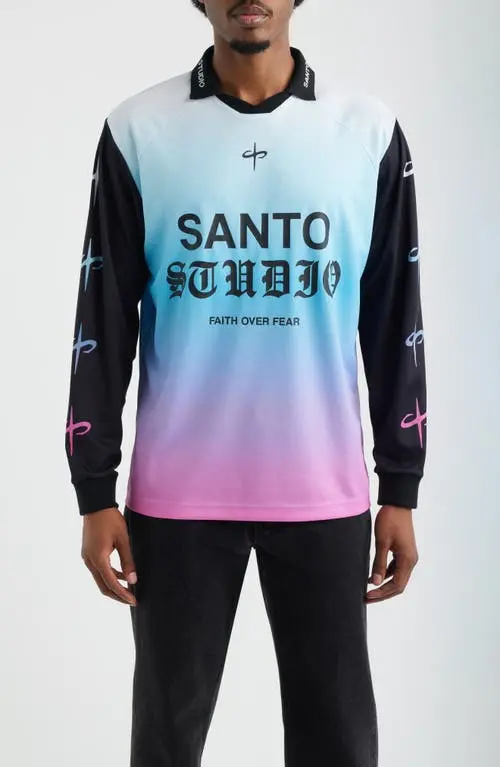 SANTO STUDIO Faith Over Fear Graphic Jersey Polo - Baby Blue