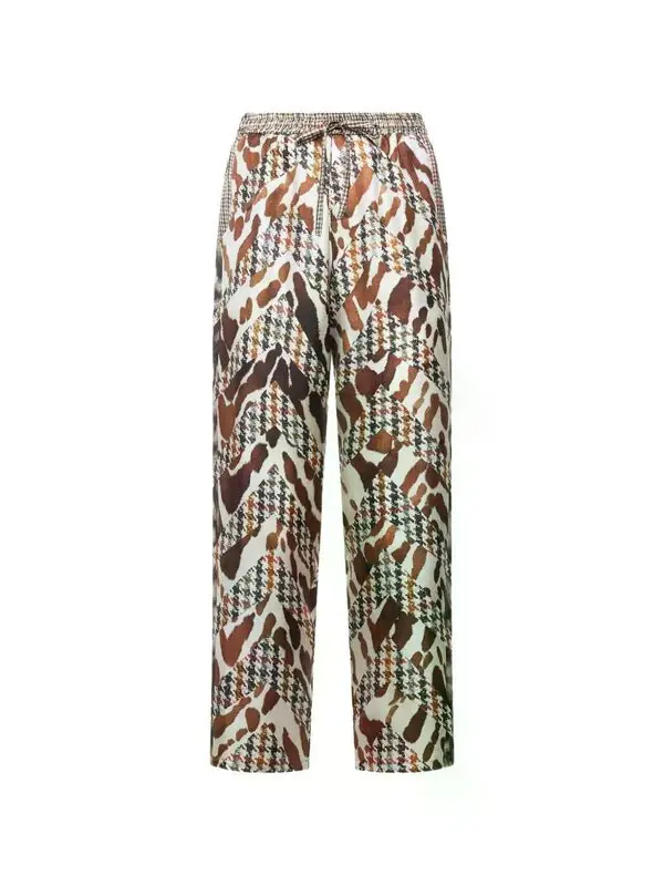 PIERRE-LOUIS MASCIA Houndstooth Animal-print Silk Trousers - Neutrals