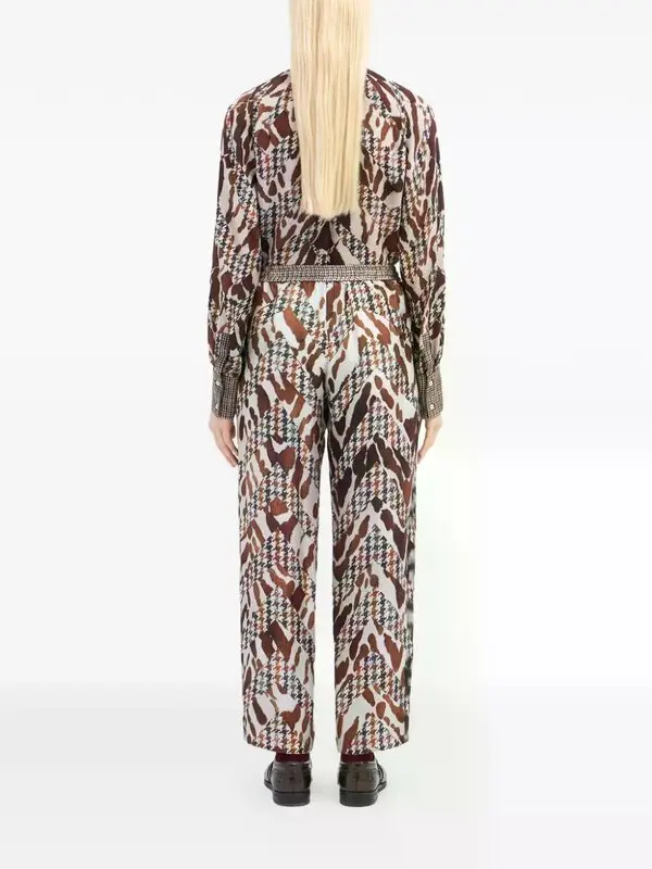 PIERRE-LOUIS MASCIA Houndstooth Animal-print Silk Trousers - Neutrals