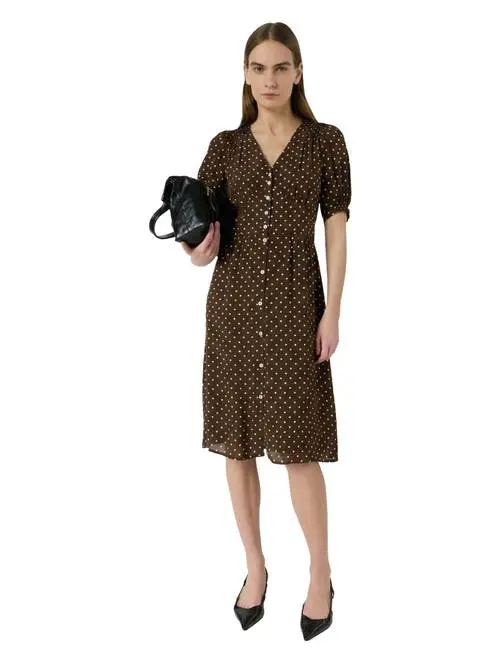 Gerard Darel Rohya V-neck Polka Dot Midi Dress