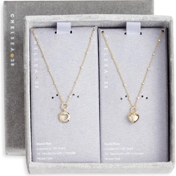 Chelsea28 Set Of Two Demi Fine Mommy & Me Puffed Heart Pendant Necklaces - Gold