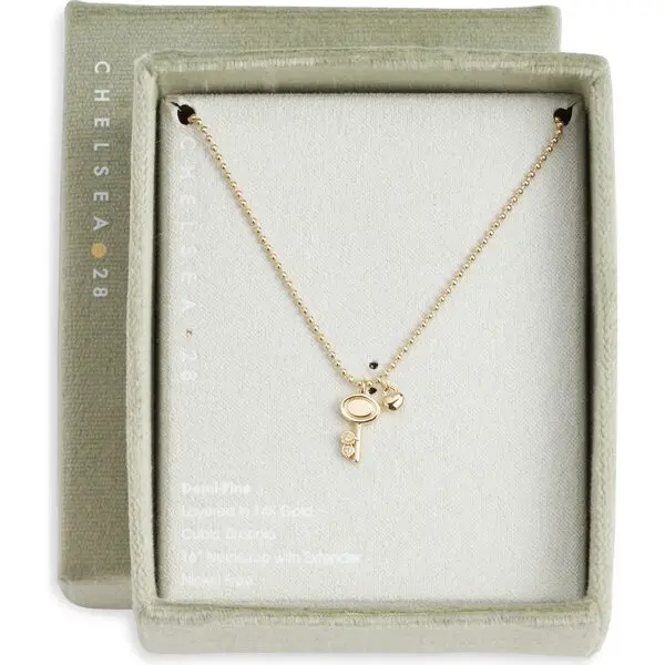 Chelsea28 Demi Fine Heart & Key Pendant Necklace - Clear- Gold