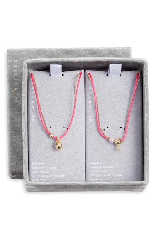 Chelsea28 Set Of 2 Demi Fine Mommy & Me Lock Key Pendant Necklaces - Pink Multi- Gold