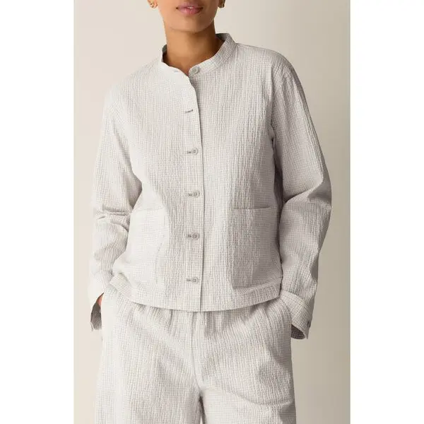 Eileen Fisher Check Print Woven Shirt Jacket - Chalk