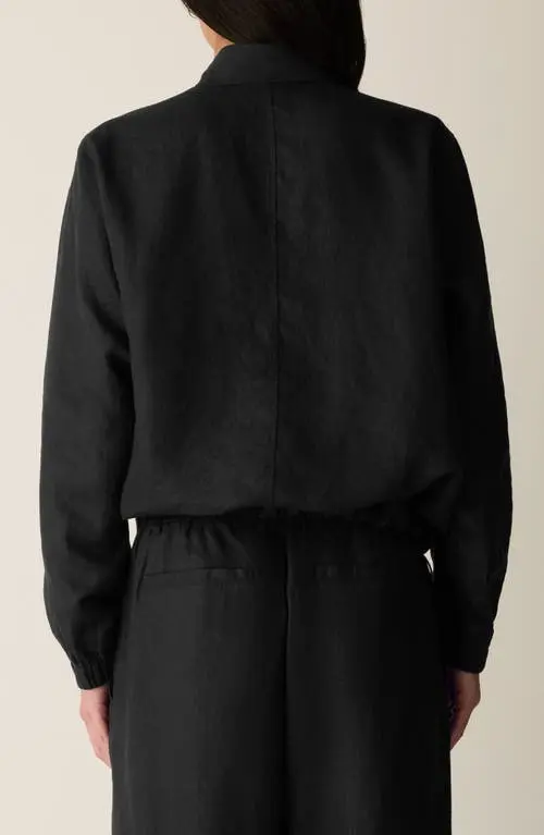 Eileen Fisher Stand Collar Organic Linen Jacket - Black