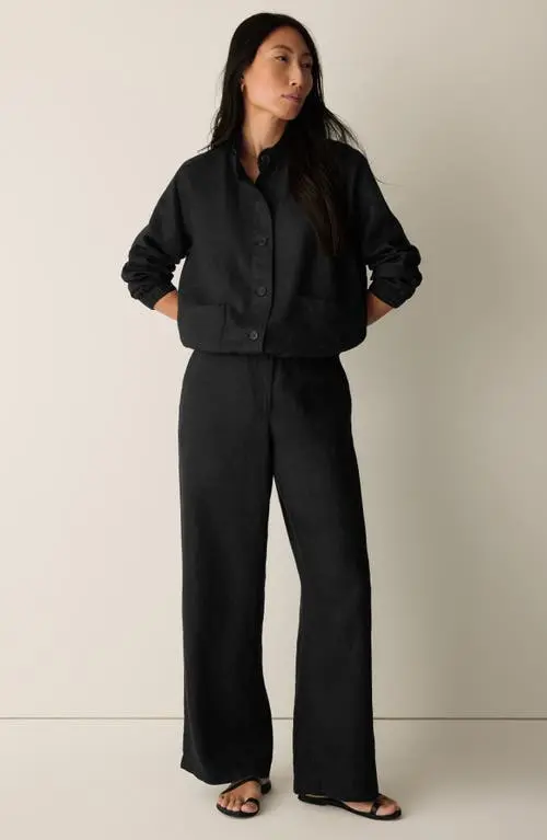 Eileen Fisher Stand Collar Organic Linen Jacket - Black