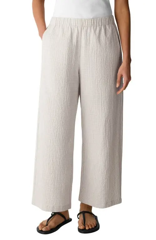 Eileen Fisher Check Print Wide Leg Ankle Pants - Chalk