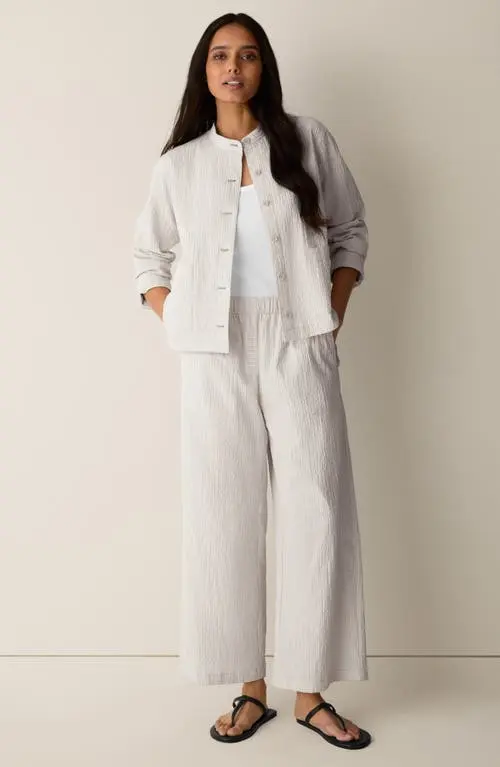 Eileen Fisher Check Print Wide Leg Ankle Pants - Chalk
