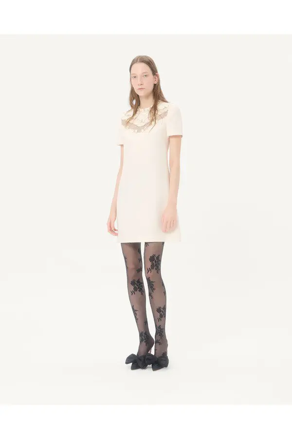 Valentino Garavani Embroidered Crepe Couture Short Dress - Neutral