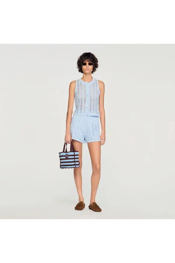 Sandro Beaded Crochet Top - Blue