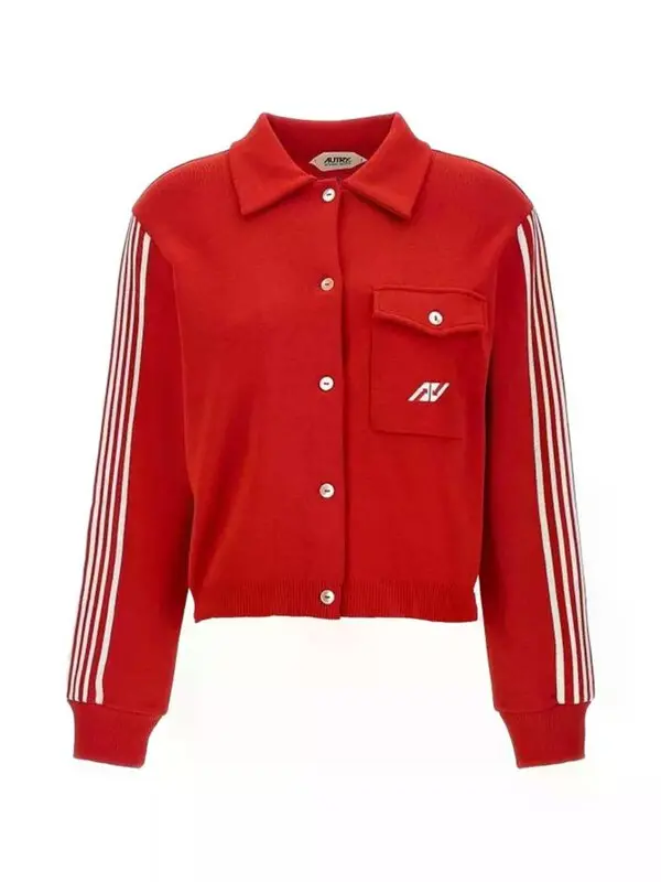 AUTRY Side-stripe Button-up Cardigan - Red