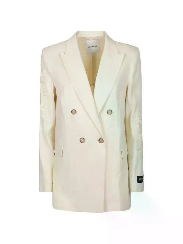 ERMANNO FIRENZE Embroidered Double-breasted Blazer - Neutrals