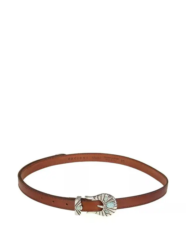 ORTIGNI Stone-embellished Leather Belt - Brown