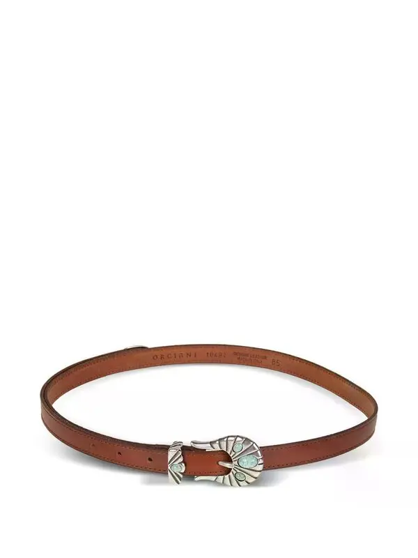 ORTIGNI Stone-embellished Leather Belt - Brown