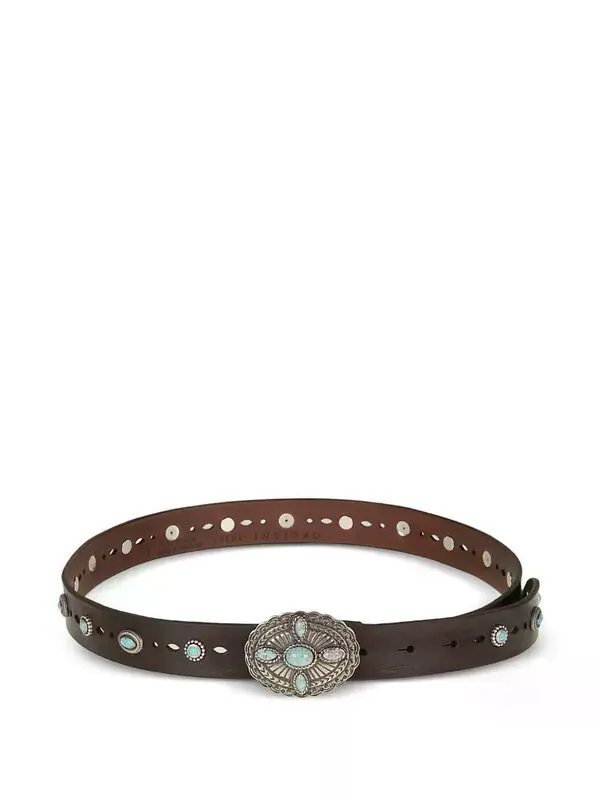 ORTIGNI Turquoise-embellished Perforated Belt - Brown