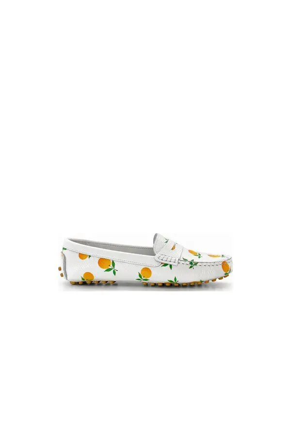 MENINA STEP Printed Leather Driving Loafers - Orange