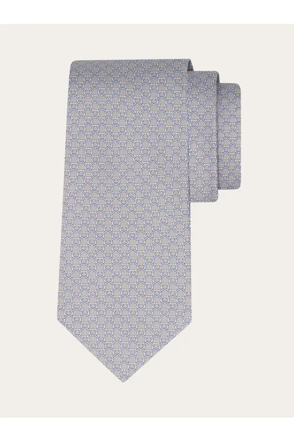 FERRAGAMO Link Print Silk Tie - Grey