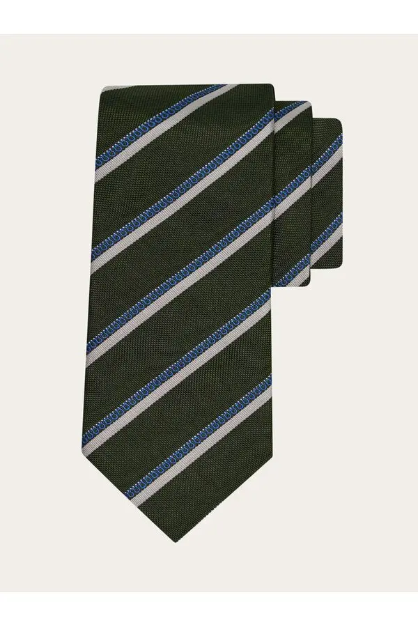 FERRAGAMO Regimental Jacquard Silk Tie - Green