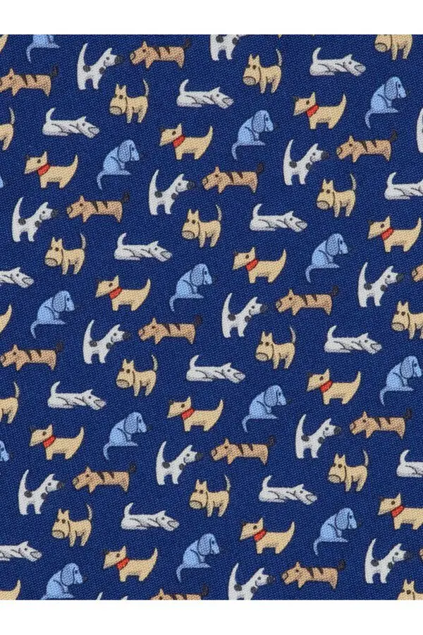 FERRAGAMO Dog Print Silk Necktie - Blue
