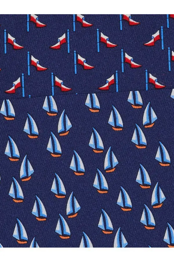 FERRAGAMO Nautical Print Silk Neck Tie - Navy