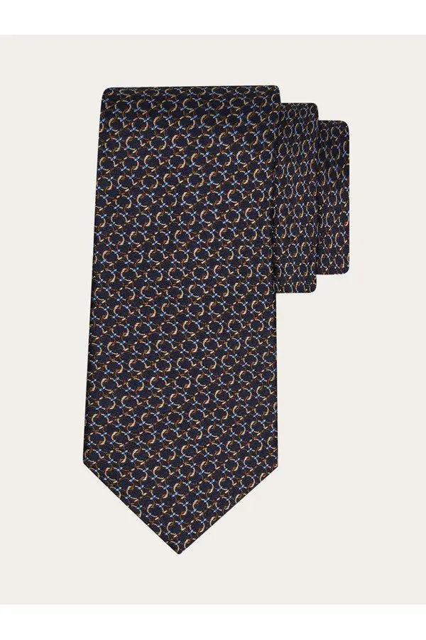 FERRAGAMO Gancini Jacquard Silk Tie - Brown