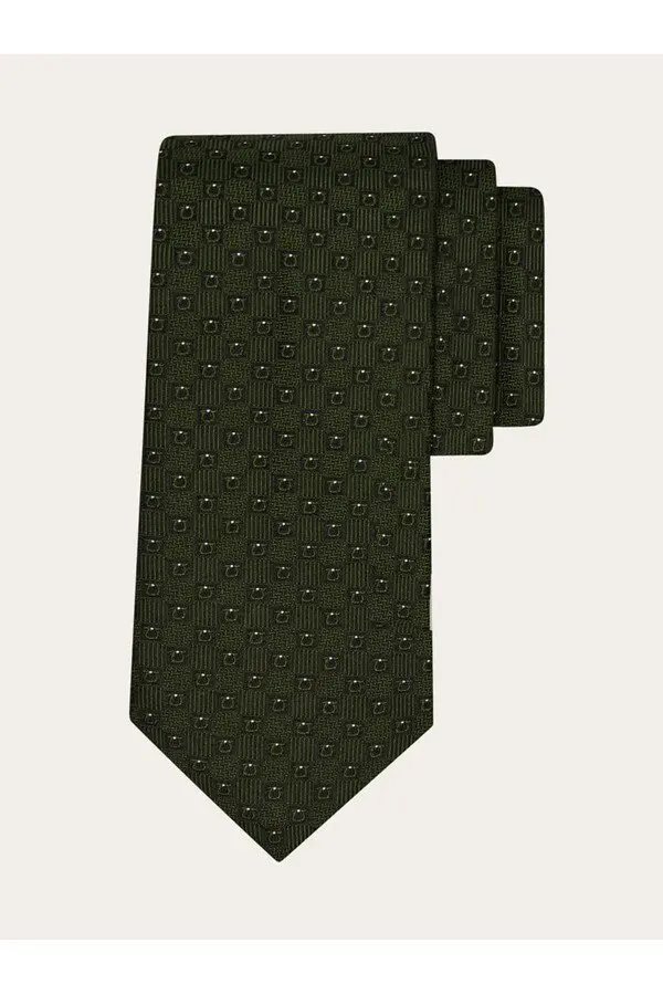 FERRAGAMO Gancini Jacquard Silk Tie - Green