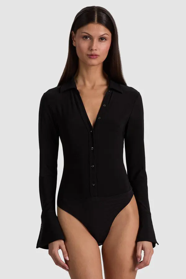 Alice + Olivia Freya Button Down Bodysuit - Black