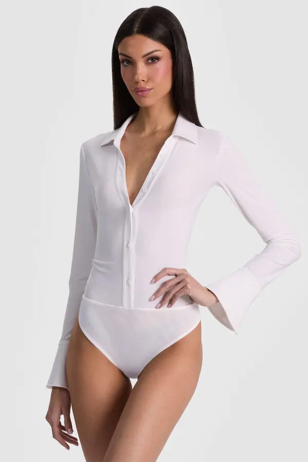 Alice + Olivia Freya Button Down Bodysuit - White