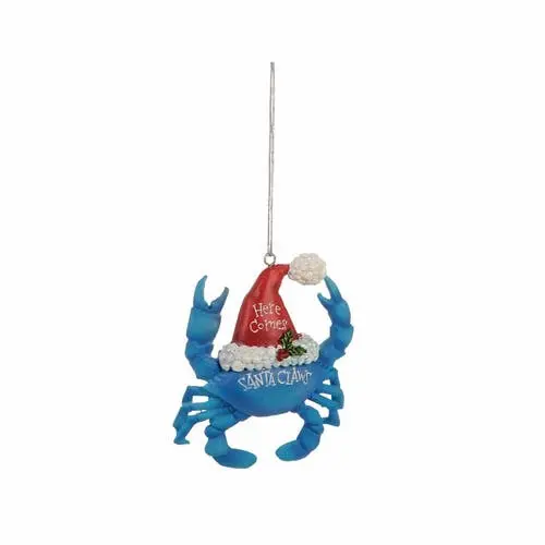BEACHCOMBERS Resin Santa Claws Crab Ornament - Blue
