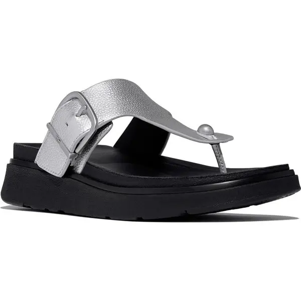 Fitflop Gen Ff Buckle Tumbled Leather Toe-post Sandals - Silver