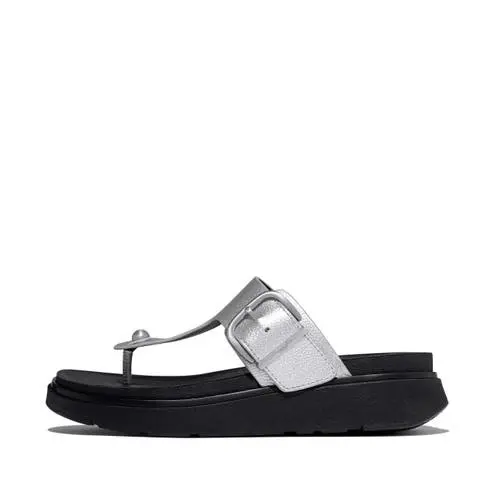 Fitflop Gen Ff Buckle Tumbled Leather Toe-post Sandals - Silver