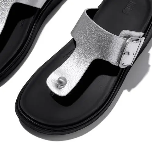 Fitflop Gen Ff Buckle Tumbled Leather Toe-post Sandals - Silver