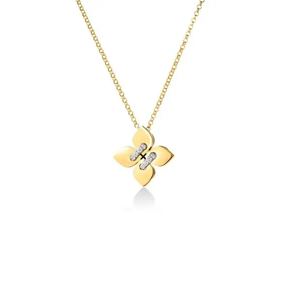 Roberto Coin 18k Yellow And White Love In Verona Small Diamond Flower Necklace,|8883726aj17x - Tt