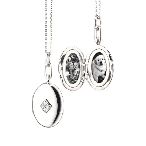 Monica Rich Kosann Diamond Sterling Silver Oval Locket Necklace,|43183 - Ss