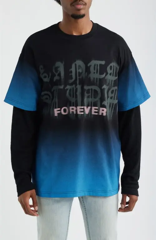 SANTO STUDIO Ryan Sheckler Edition Graphic Layered Long Sleeve Cotton T-shirt - Black