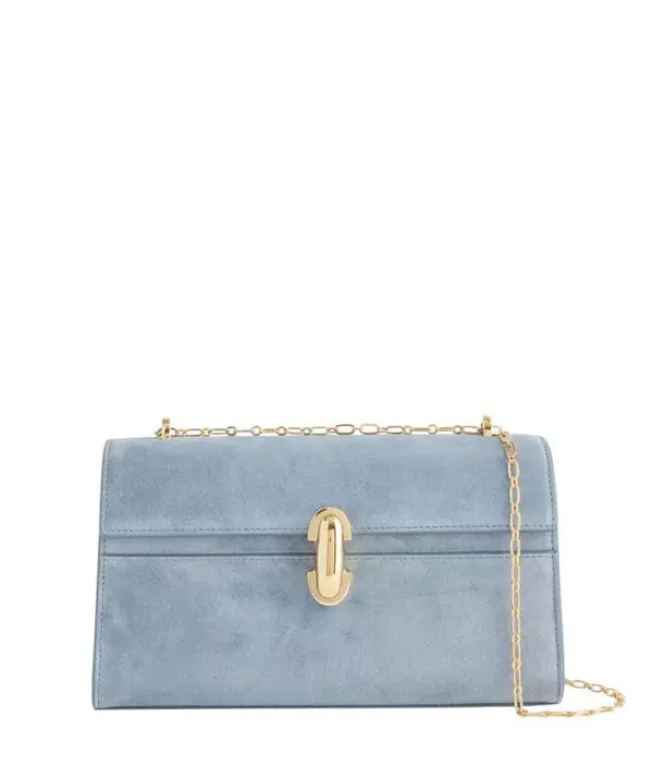 Savette Chain Symmetry Pochette Suede Shoulder Bag - Denim