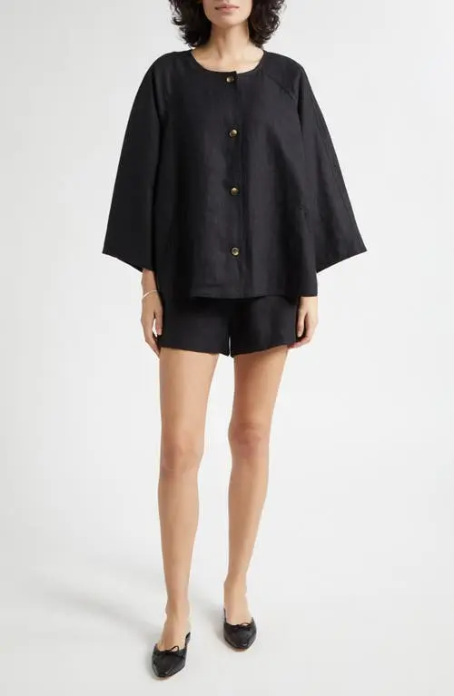 Posse Olivia Flare Linen Top - Black