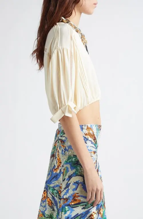 Rabanne Lace Trimmed Pintuck Crop Top - Ecru