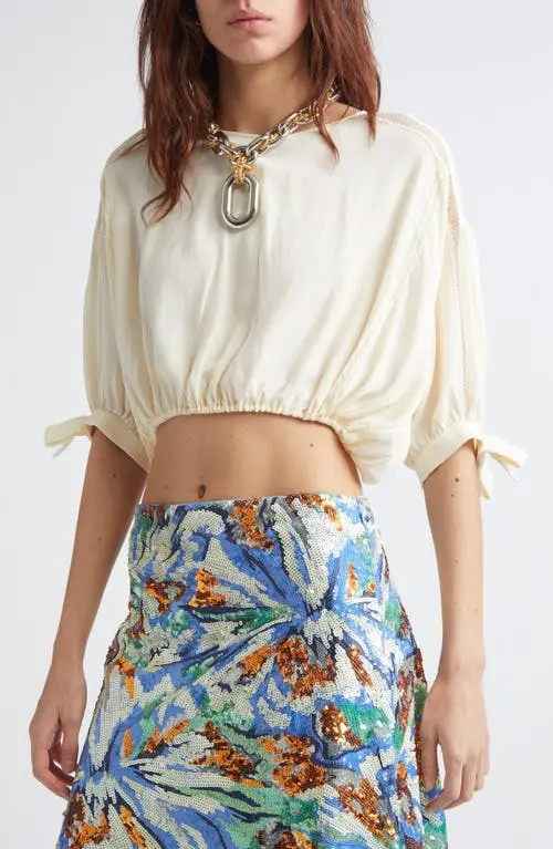 Rabanne Lace Trimmed Pintuck Crop Top - Ecru