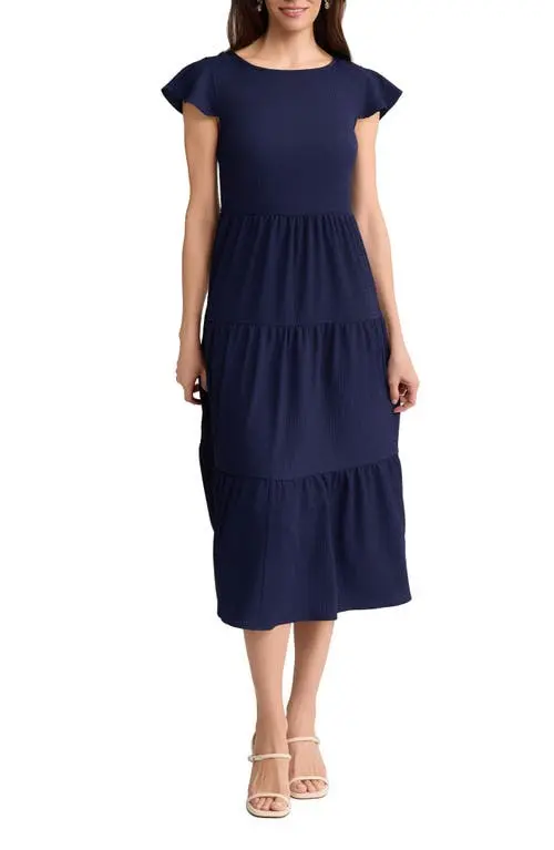 Jones New York Flutter Sleeve Midi Dress - Pacific Navy