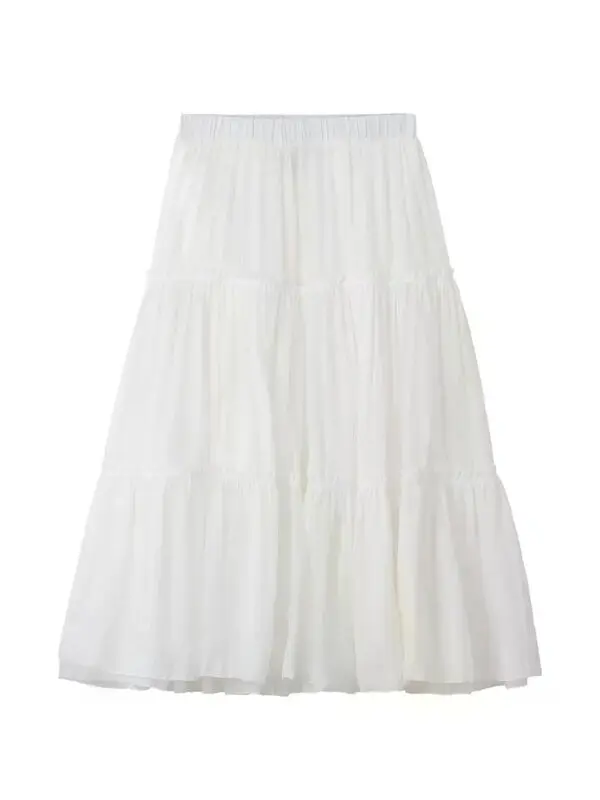TOUT A COUP Elasticated-waistband Tiered Midi Skirt - White