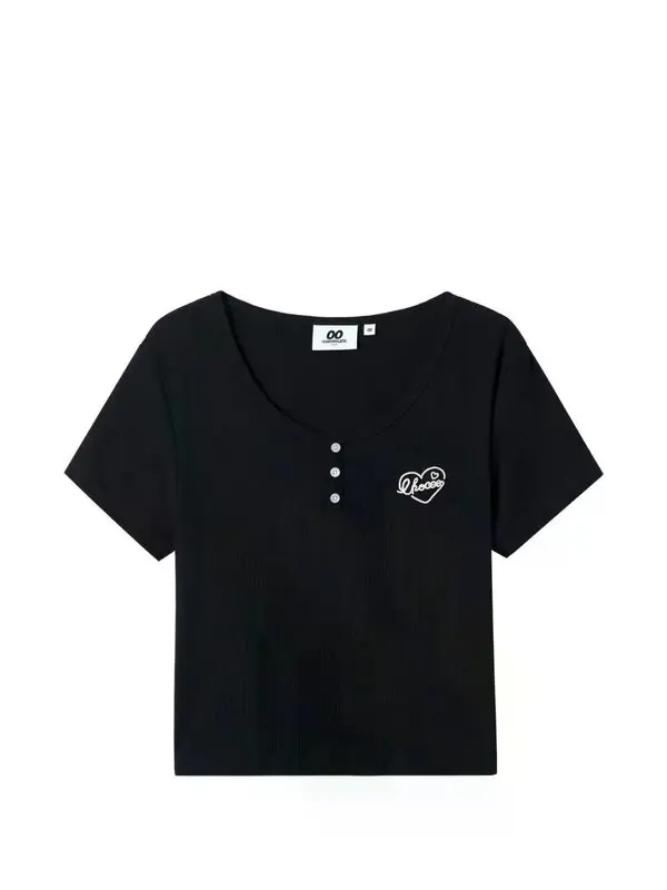 CHOCOOLATE Ribbed Button-embellished T-shirt - Black