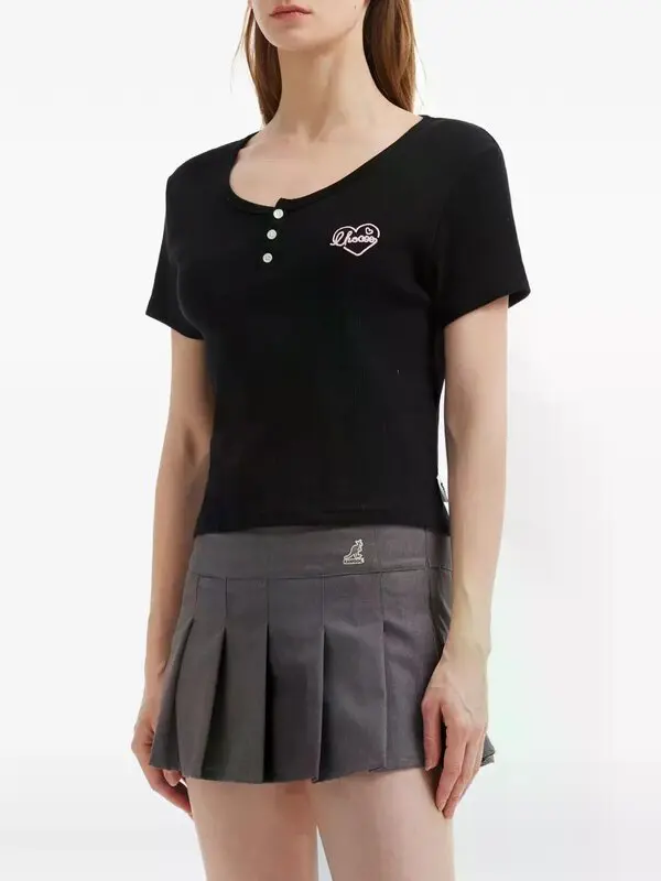 CHOCOOLATE Ribbed Button-embellished T-shirt - Black