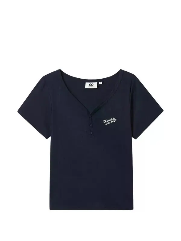 CHOCOOLATE Button Ribbed T-shirt - Blue