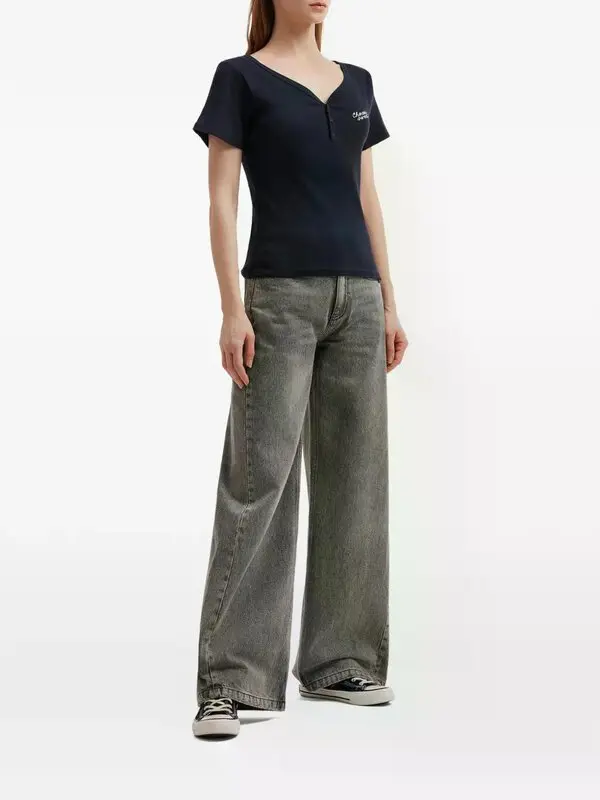 CHOCOOLATE Button Ribbed T-shirt - Blue